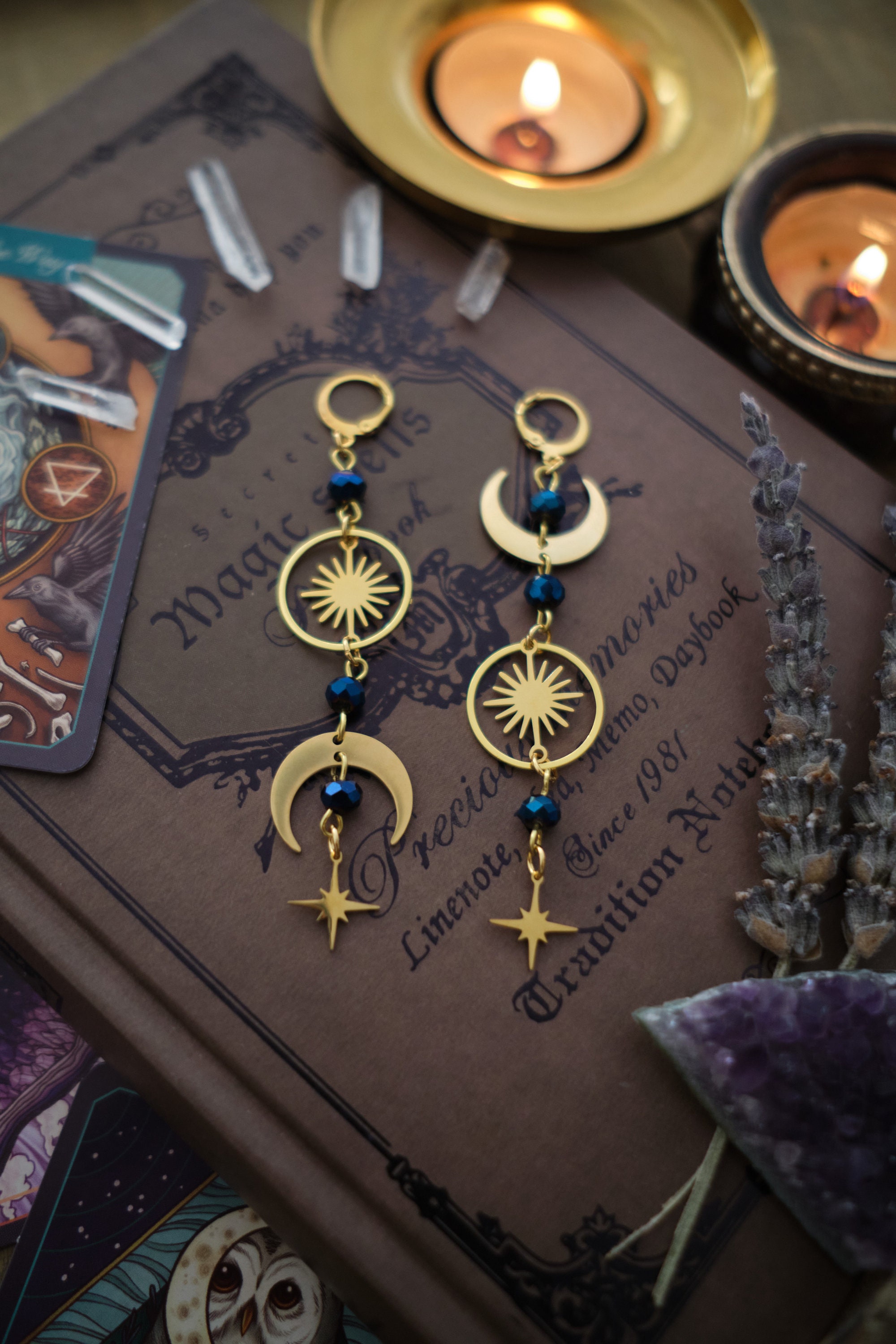 Whimsigoth Mismatched Moon and Star Earrings, Gold Celestial Jewelry ...