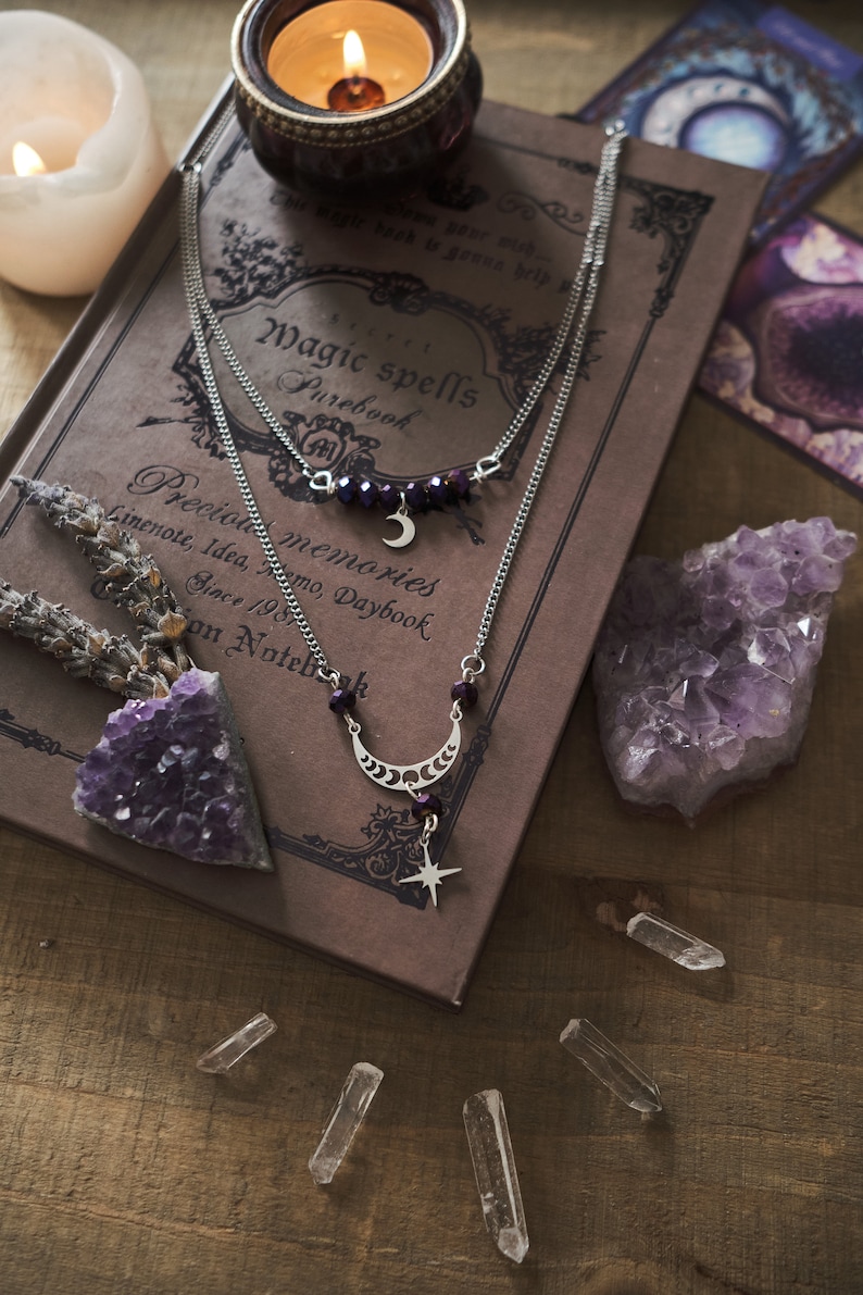 Witchy Necklace With Silver Moon and Star Charm, Celestial Jewelry ...