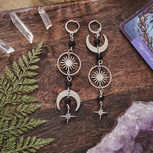 Mismatched Celestial Earrings, Moon and Star Earrings, Whimsigothic Celestial Jewelry - Etsy