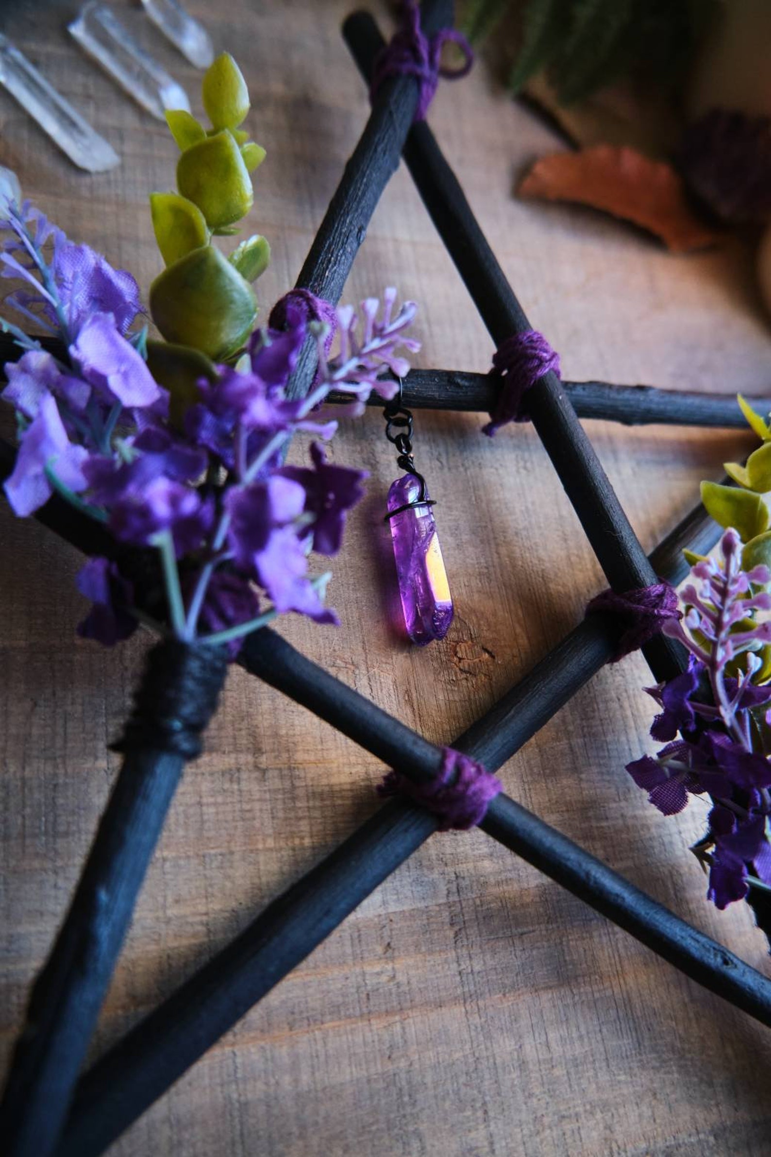 Black and Purple Wood Pentagram Altar Decor | Etsy