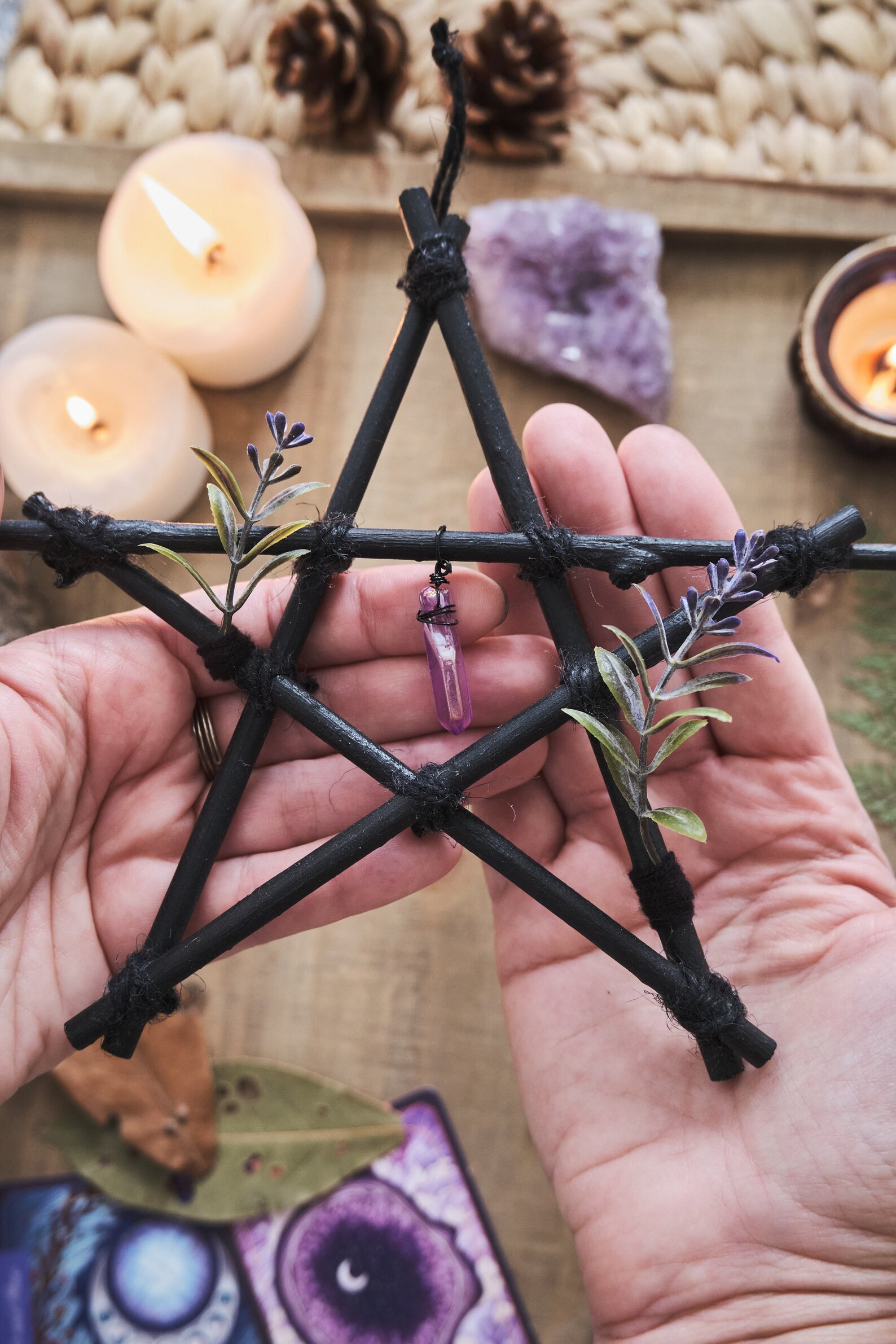 Wood Pentagram in Black With Crystal Pagan Wall Hanging - Etsy