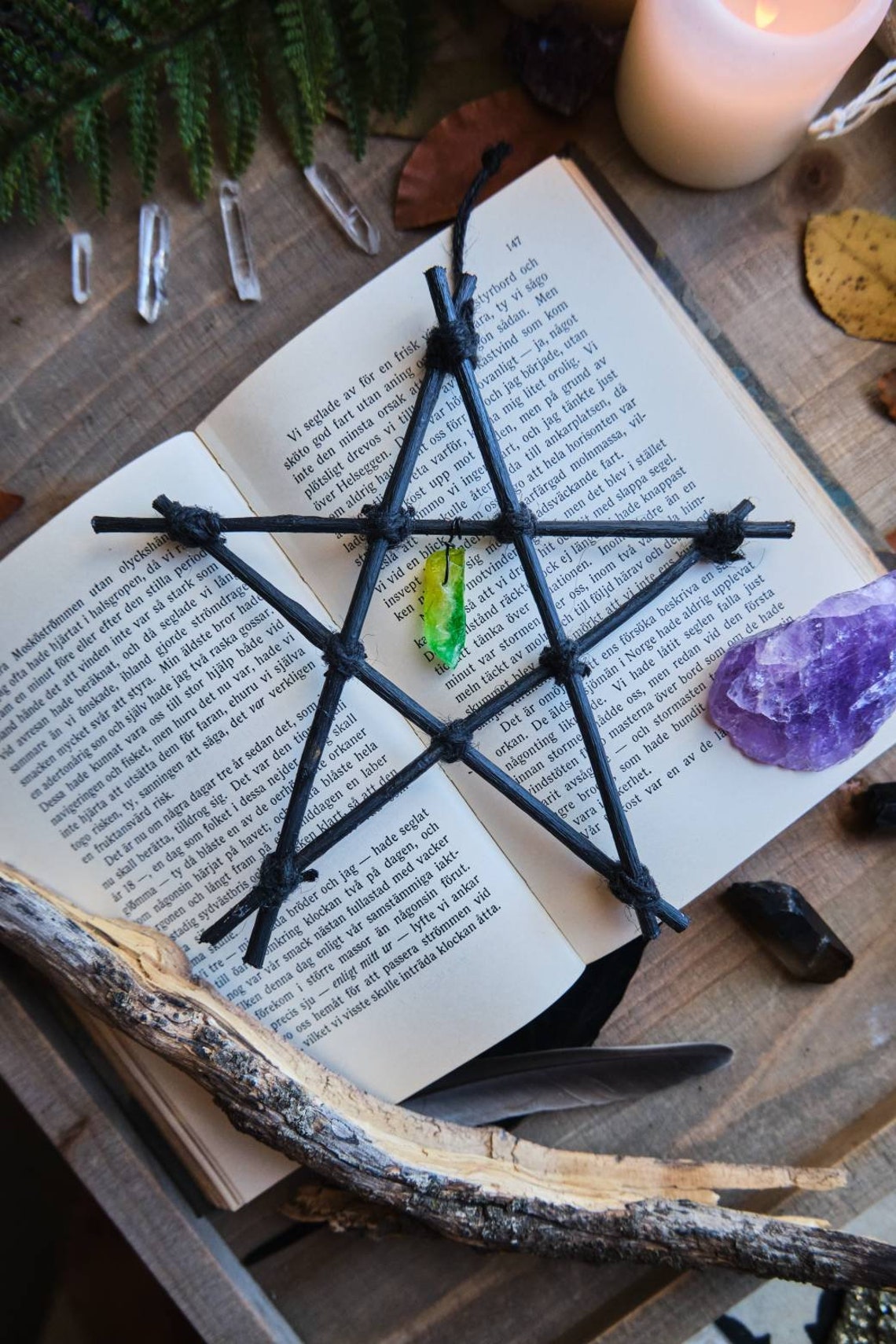 Wood Pentagram Crystal Wall Hanging Witch Altar Space - Etsy