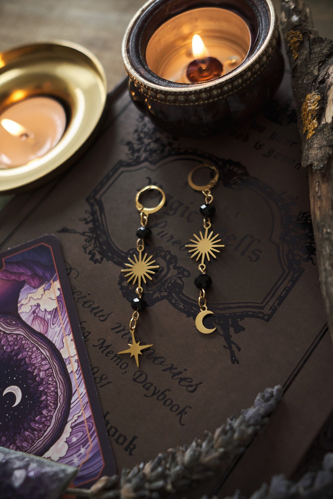 Gold and Black Whimsigoth Earrings, Moon, Sun, and Star Jewelry ...