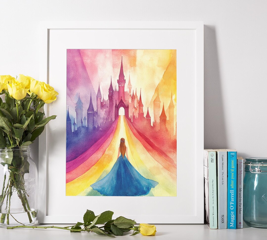 Princess Art Prints, Rainbow Nursery, Disney Princess Art for Girl's ...