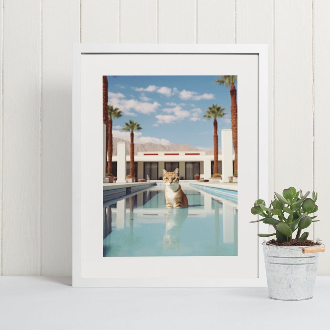 Tabby Cat Wall Art,printable Art,palm Springs Art,wall Poster, Poolside ...