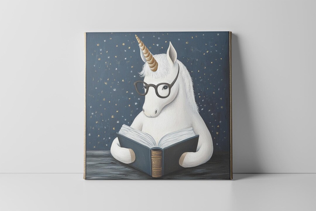 Unicorn Reading a Book Art, Library Art, Bookish Art for Kids Room ...