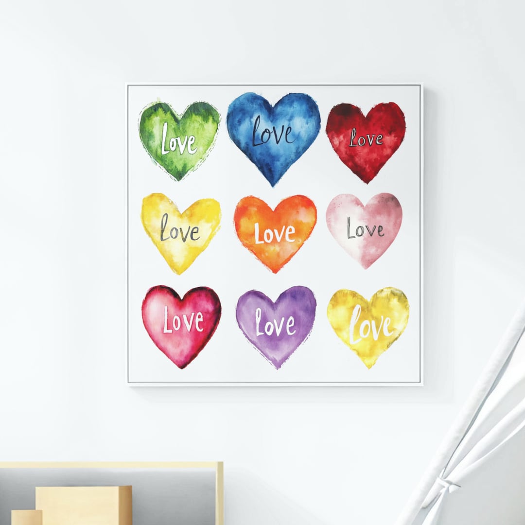 Set of Hearts Prints, Rainbow Heart Art, Heart Wall Prints, Heart Wall ...