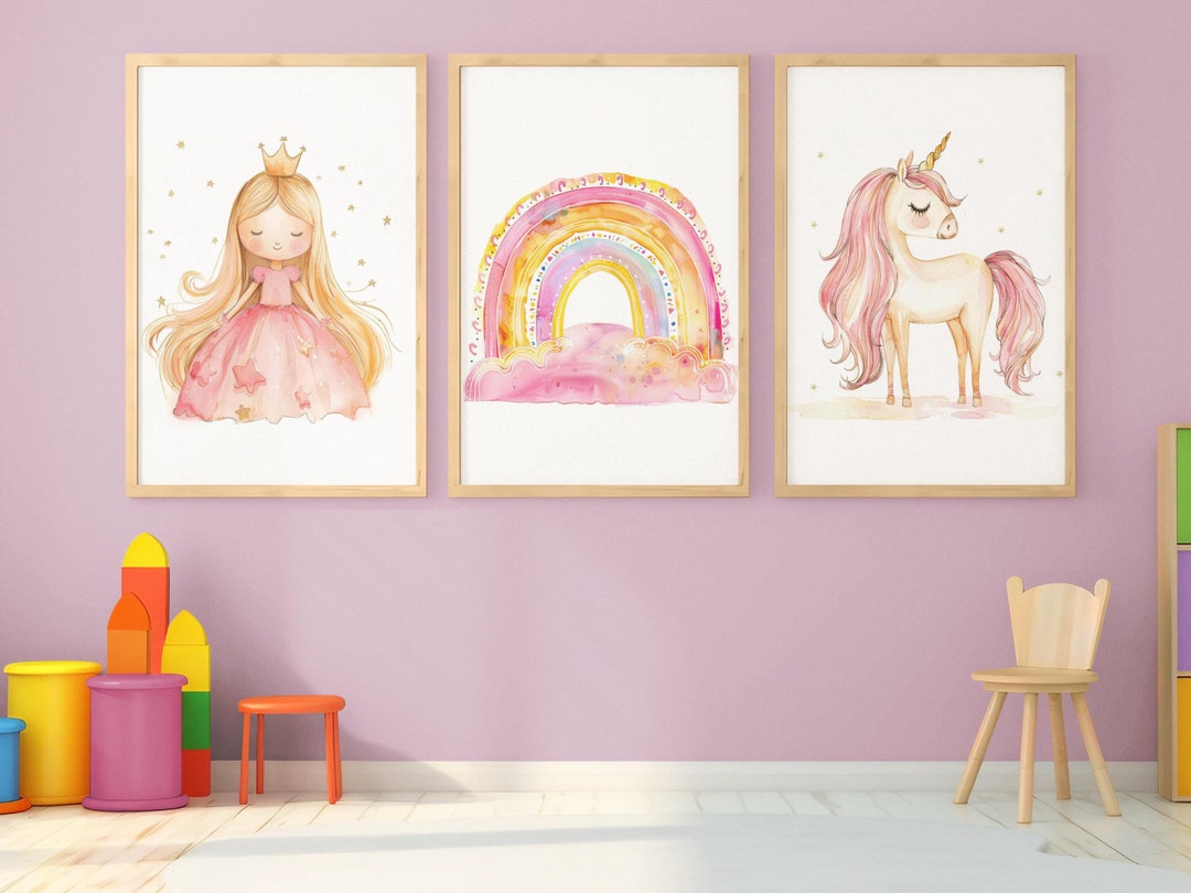 Girls Room Wall Decor - Princess Room Decor - Princess Unicorn Prints ...