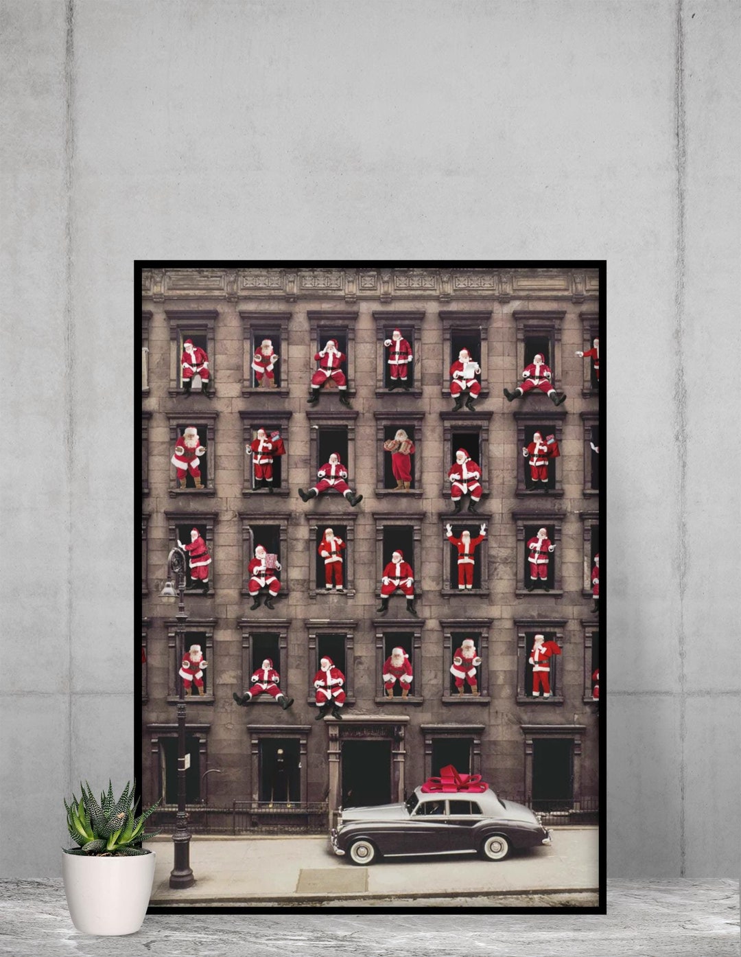 Santas in the Window, Christmas Print, Christmas Wall Art, Winter ...