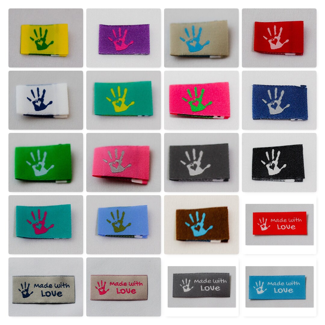 60 Handmade With Love Labels Mix - Knitting Label, Fabric Label ...