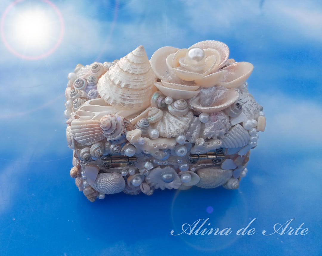 Small Seashell Jewelry Box 4x3x2.5in, Beach Style Seashell Box, Coastal ...