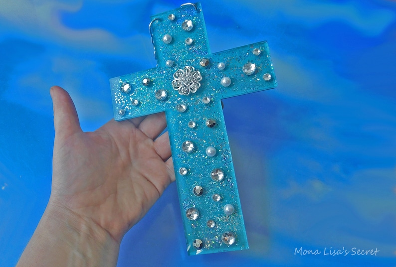 Cyan Blue Glitter Cross Acrylic Cross Ornament With - Etsy