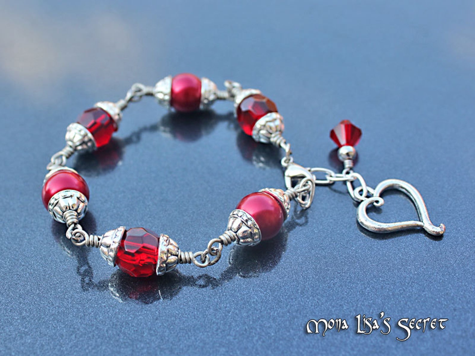 Red Pearl and Crystal Bracelet Pearl Bracelet Crystal - Etsy