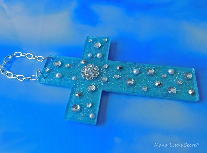 Cyan Blue Glitter Cross Acrylic Cross Ornament With - Etsy