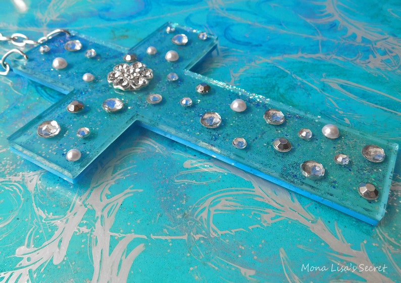 Cyan Blue Glitter Cross Acrylic Cross Ornament With - Etsy