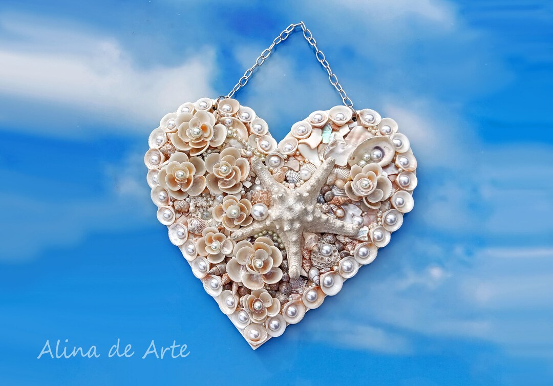 Seashell Heart 11in, Beach Wedding Decor, Seashell Decoration, Coastal ...