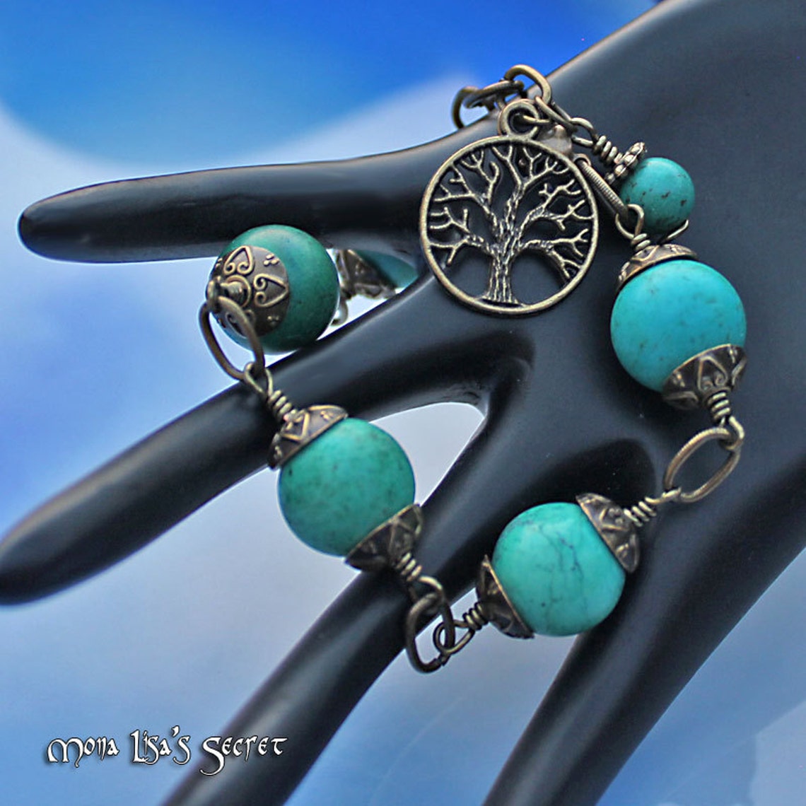 Turquoise Tree of Life Bracelet Brass Turquoise Bracelet | Etsy