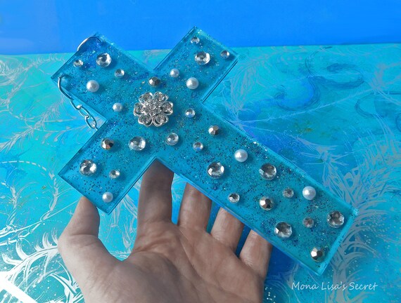 Cyan Blue Glitter Cross Acrylic Cross Ornament With | Etsy