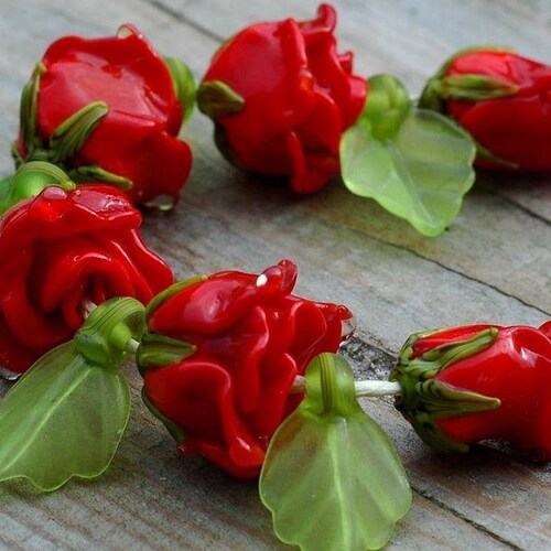 Victorian Roses Lampwork Bead Set Lampwork Handmade Flowers Etsy