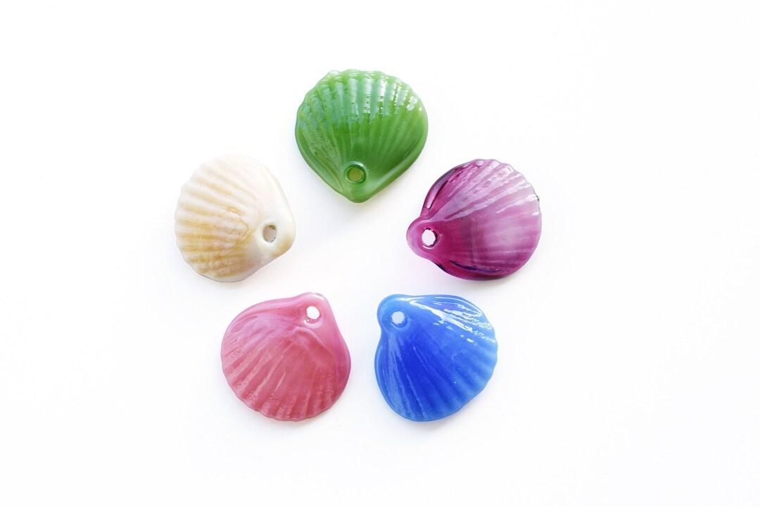 1 (one) Flat Seashell Lampwork Bead, Shell Bead, Pearl Bead, Sea ...