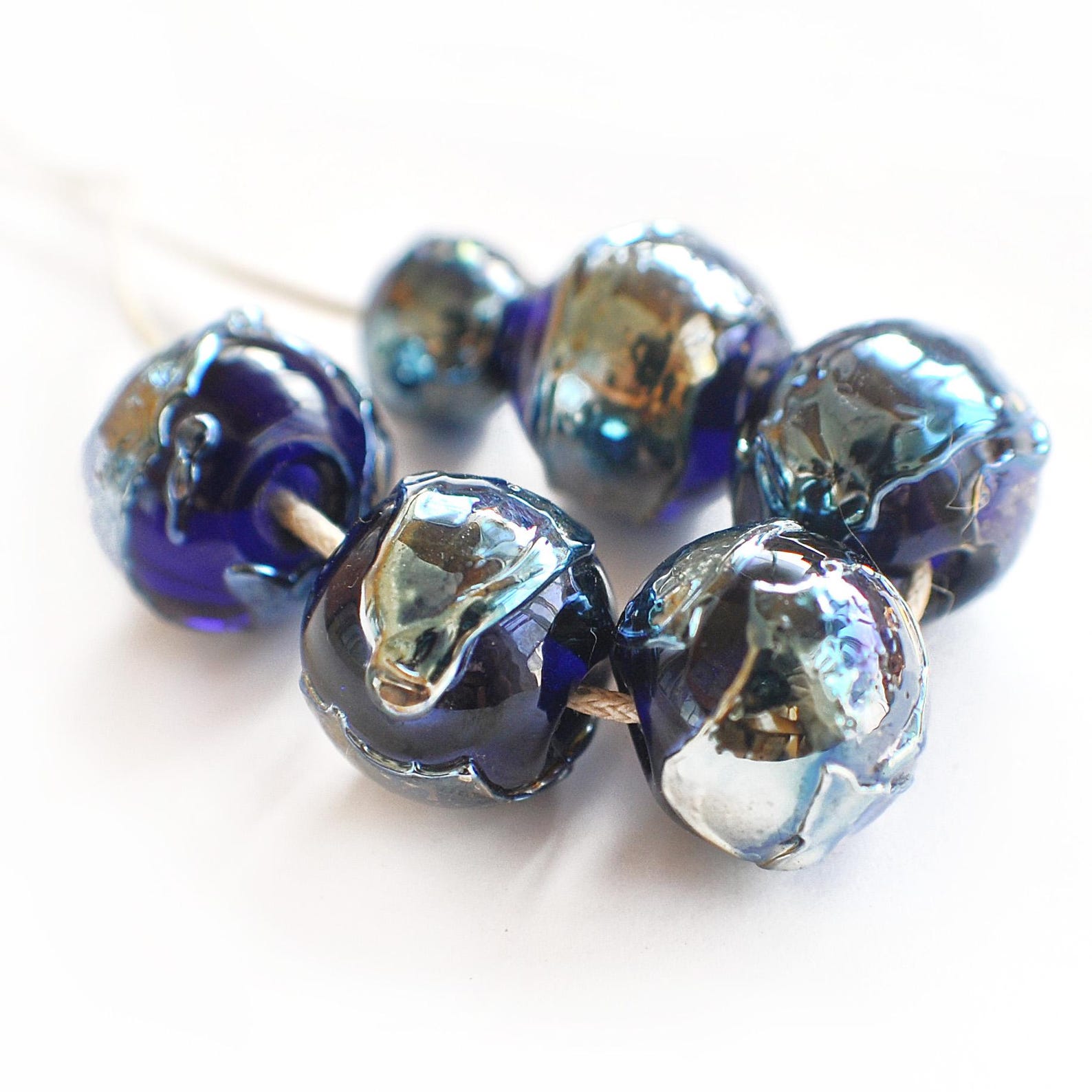 Cobalt Blue Handmade Lampwork Buttons / Silver Glass / MTO - Etsy