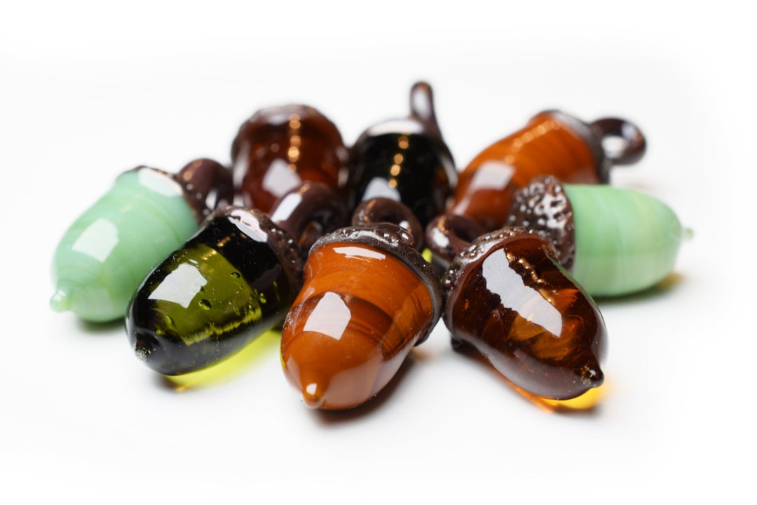 1 one Acorn Bead With Loop / Glass Acorn Lampwork Bead / Craft Supplies ...