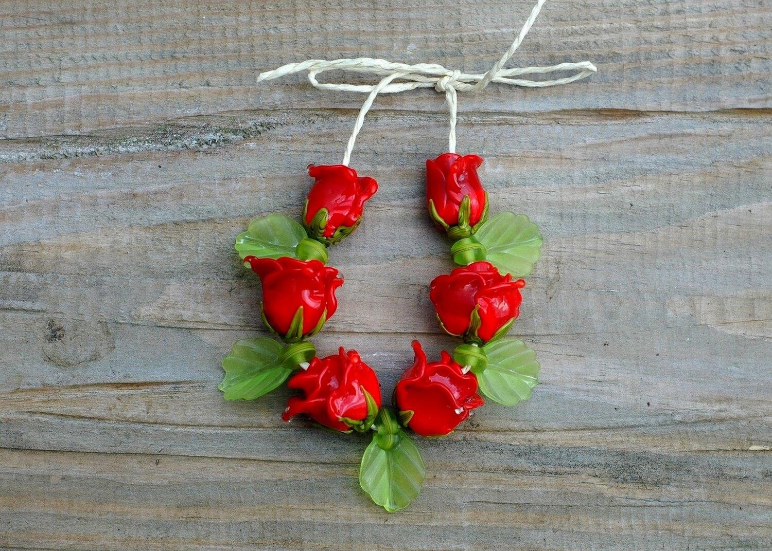 Bright Red Roses Lampwork Bead Set Glass Lampwork Beads - Etsy