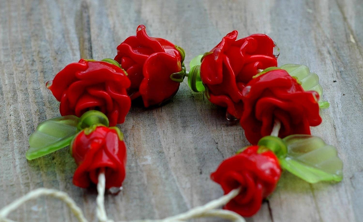 Bright Red Roses Lampwork Bead Set Glass Lampwork Beads - Etsy