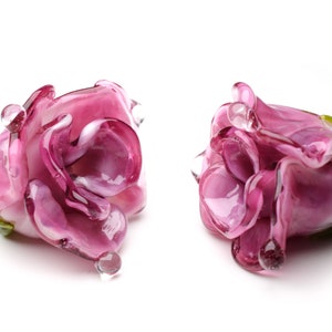 1 Pink Rose Lampwork Bead / Handmade / Glass Lampwork Beads / Flower ...