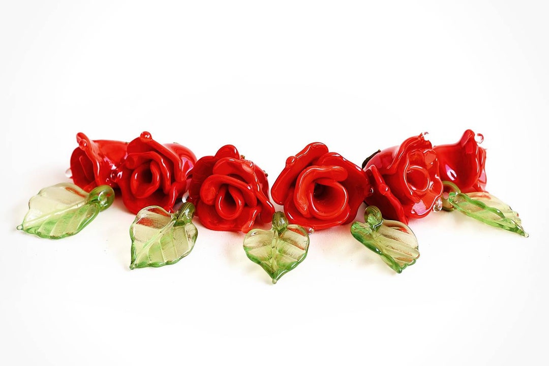 Bright Red Roses Lampwork Bead Set, Glass Lampwork Beads, Flower Beads ...