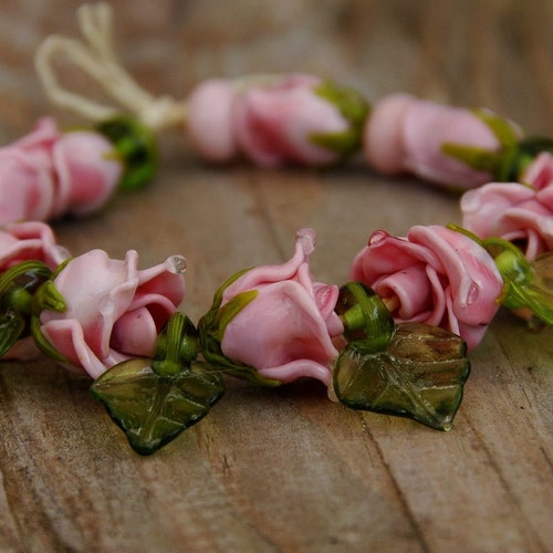 Pinky Roses Lampwork Bead Set Handmade Glass Lampwork Etsy
