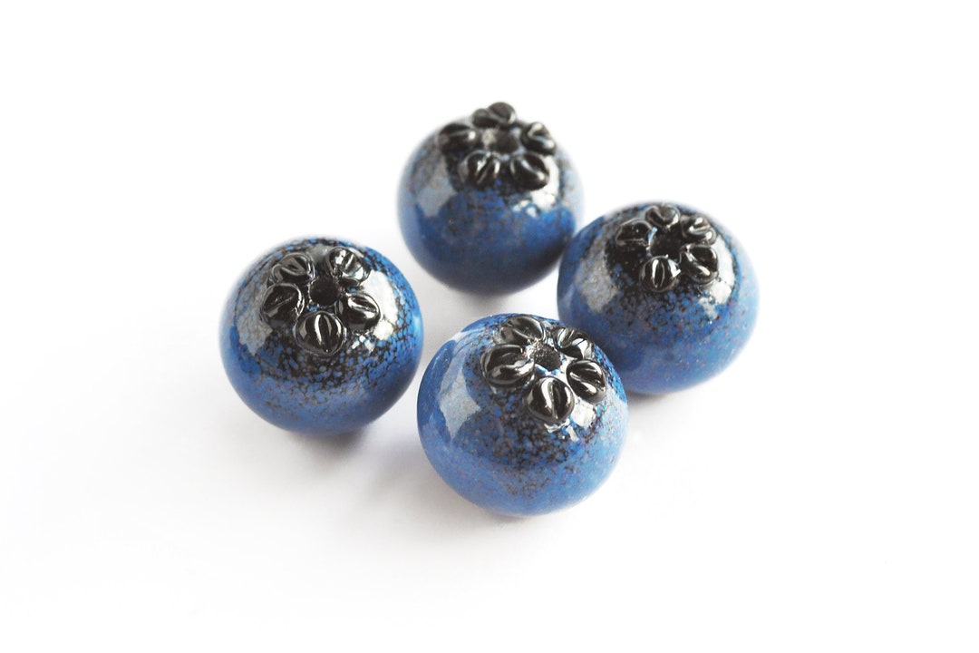 4 (four Pieces) Small BLUEBERRY Handmade Lampwork Bead / Berries ...