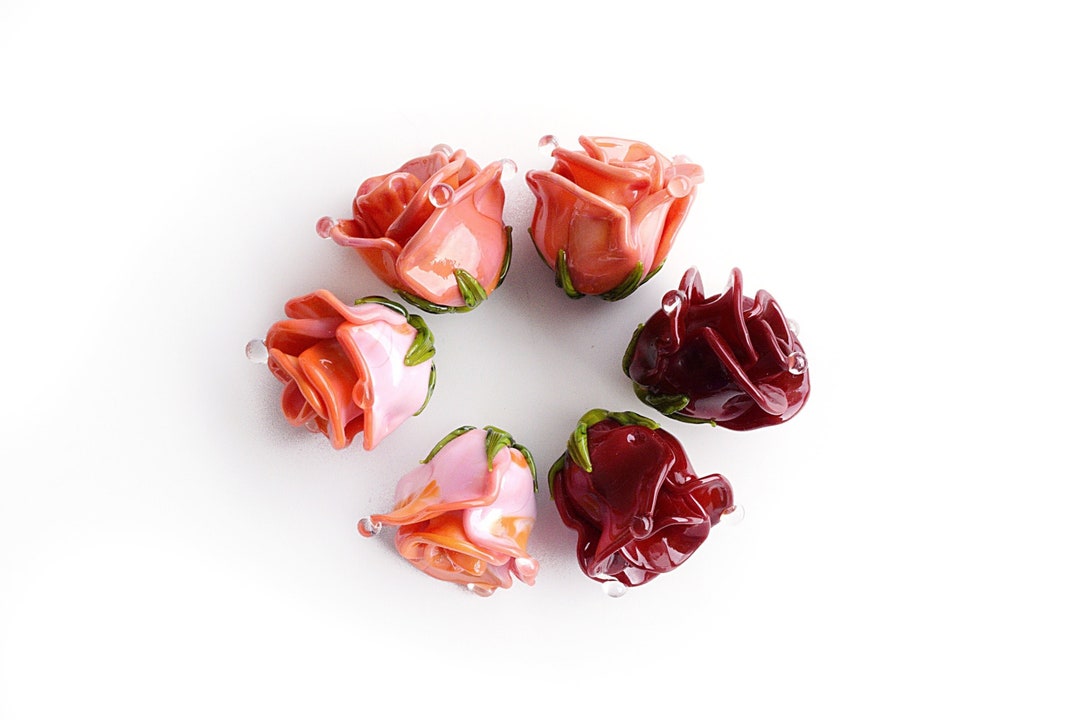 1 Rose Flower Lampwork Bead / Handmade / Glass Lampwork Beads / Flower ...