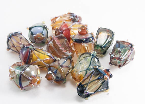 1 one Piece Glow Lantern Lampwork Bead Decorated With Silver | Etsy