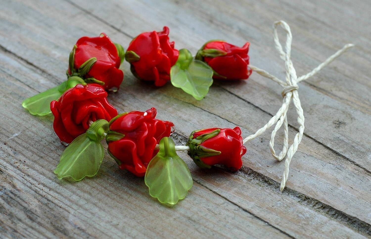 Bright Red Roses Lampwork Bead Set Glass Lampwork Beads - Etsy