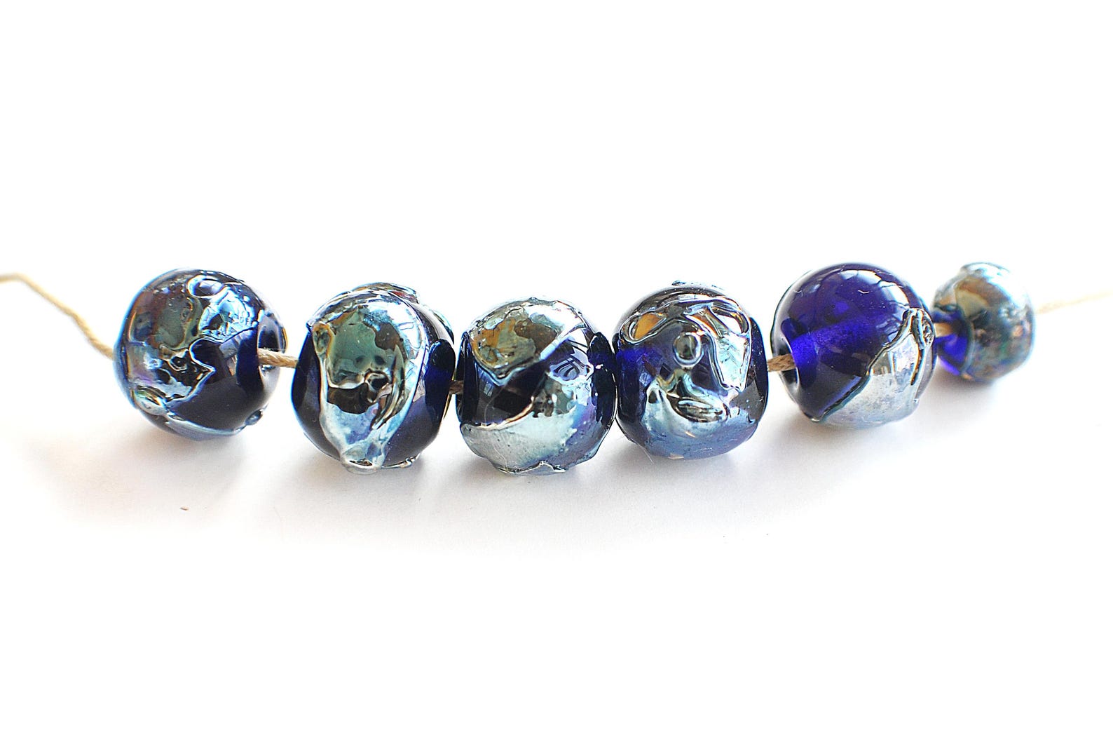 Cobalt Blue Handmade Lampwork Buttons / Silver Glass / MTO - Etsy