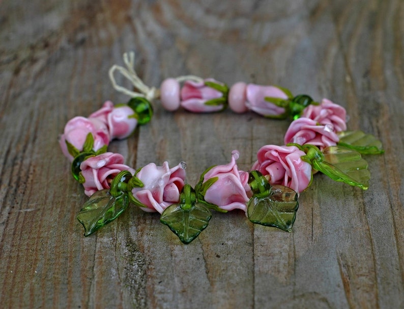 Pinky Roses Lampwork Bead Set Handmade Glass Lampwork Etsy