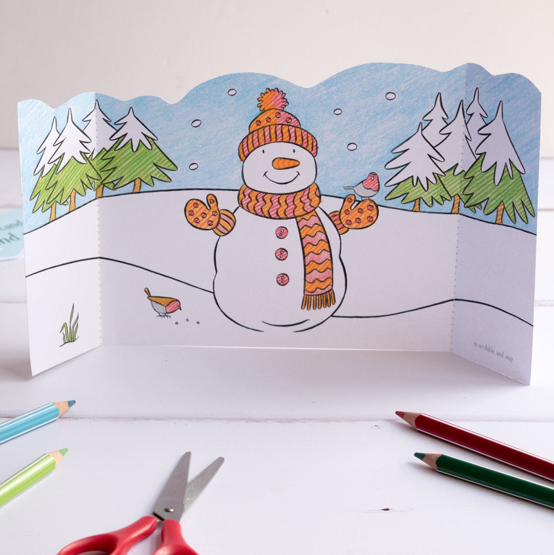Winter Wonderland Snowman Scene a Printable Colouring Papercraft ...