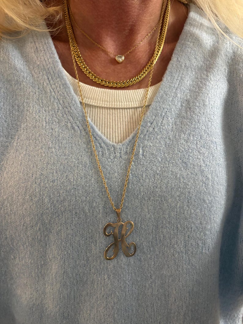 Vintage 14K Gold Oversize Initial H Pendant in Cursive - Etsy