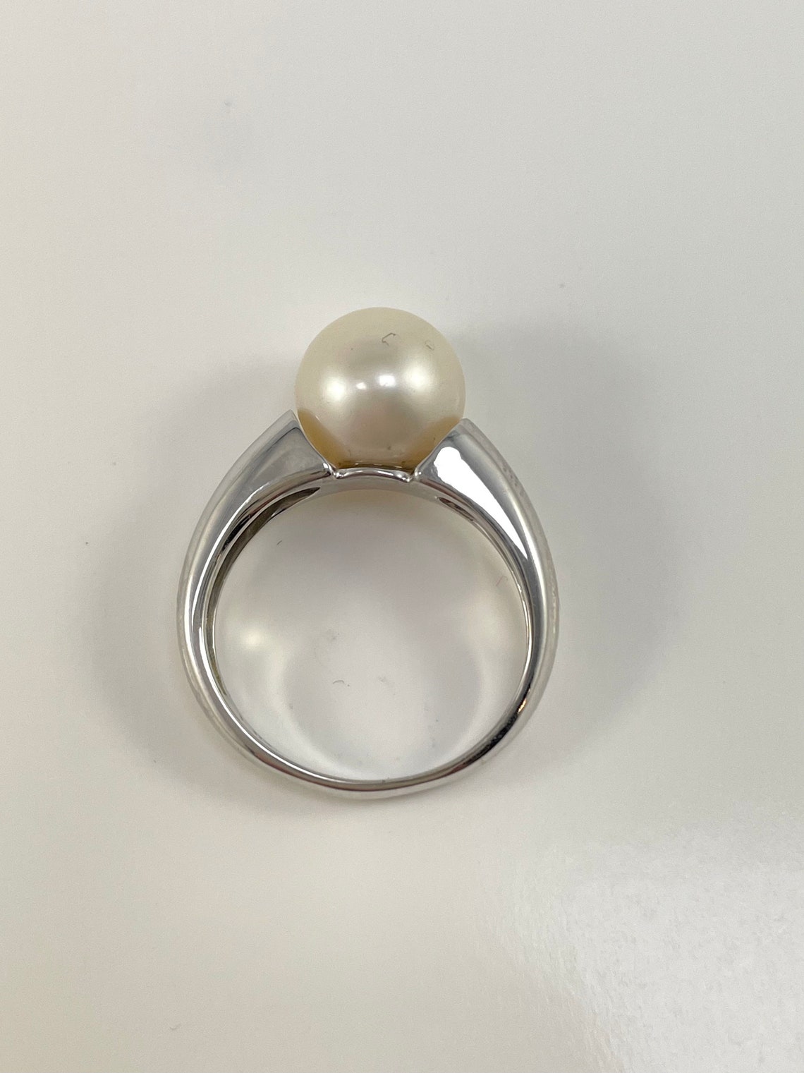 14K Pearl Ring White Gold Ring Set With 9 Mm Round Cultured - Etsy