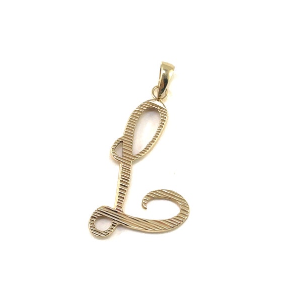 14K yellow gold cursive initial L pendant, large, 1 1… - Gem