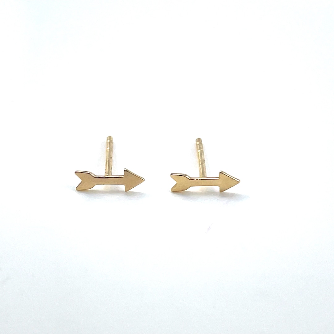 14K Gold Tiny Arrow Stud Earrings, Yellow Gold - Etsy