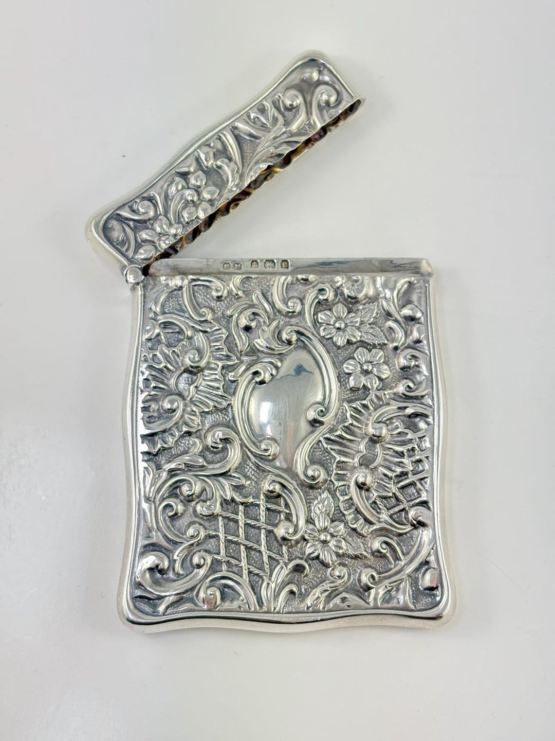 Sterling Silver Antique Repousse Business Card Case, Lovely Estate Item ...