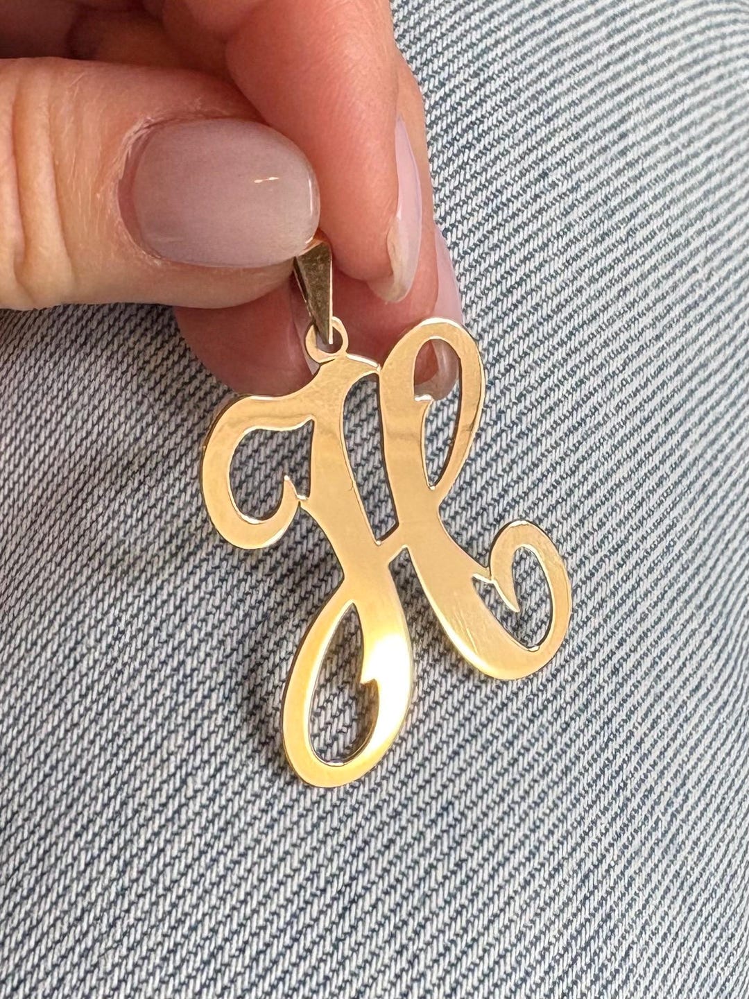 Vintage 14K Gold Oversize Initial H Pendant in Cursive - Etsy