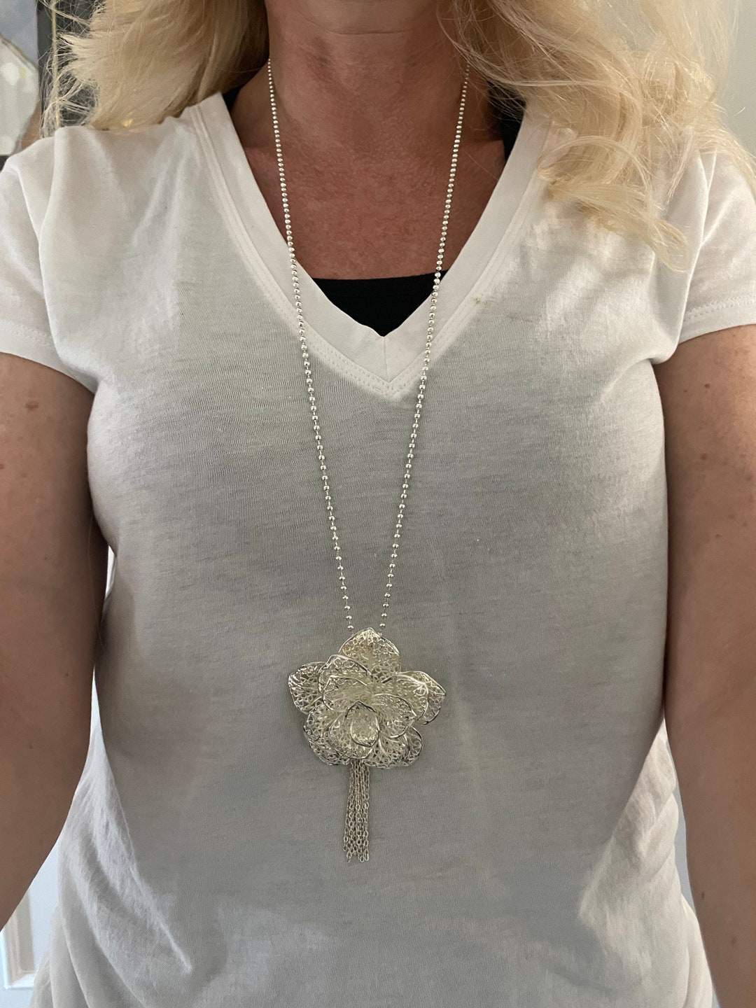 925 Sterling 30 Inches, Bathtub Chain With Rose Pendant - Etsy