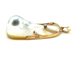 14K Blister Pearl and Diamond Pendant, Unique Shape and Design Set in a ...
