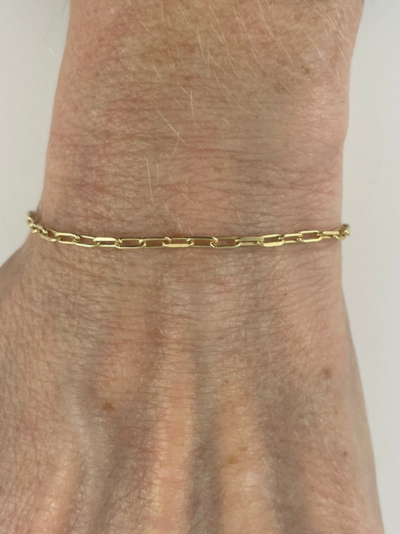 10K gold rectangle link chain bracelet, size xs or ba… - Gem