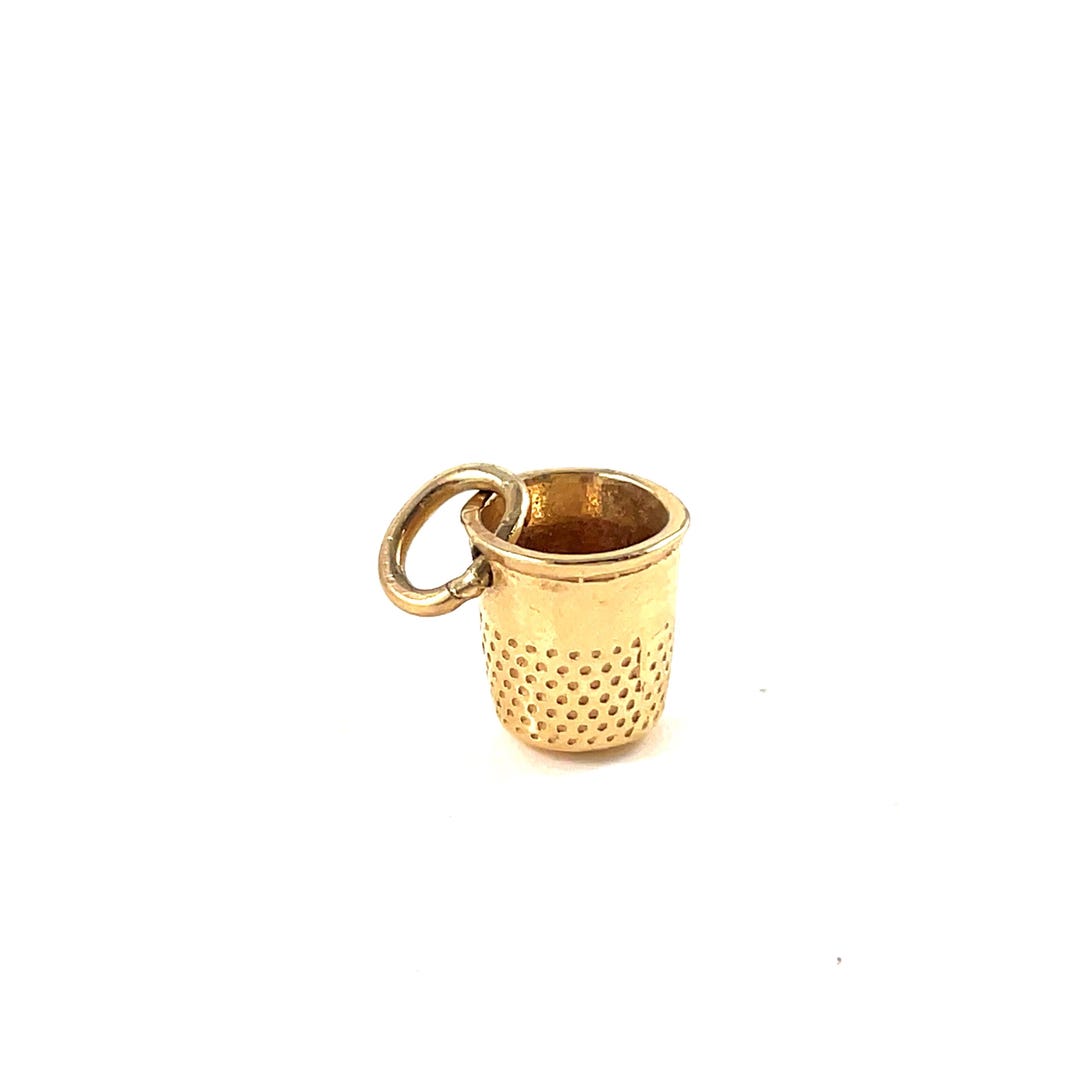 10K Solid Gold Small Thimble Charm or Pendant, Vintage Yellow Gold ...