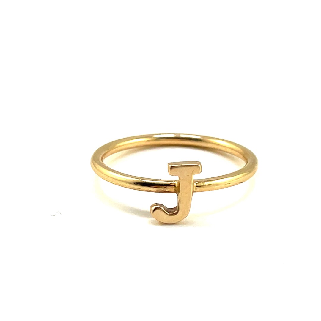 14K Yellow Gold J Initial Ring, Stacking Ring, Size 7 - Etsy