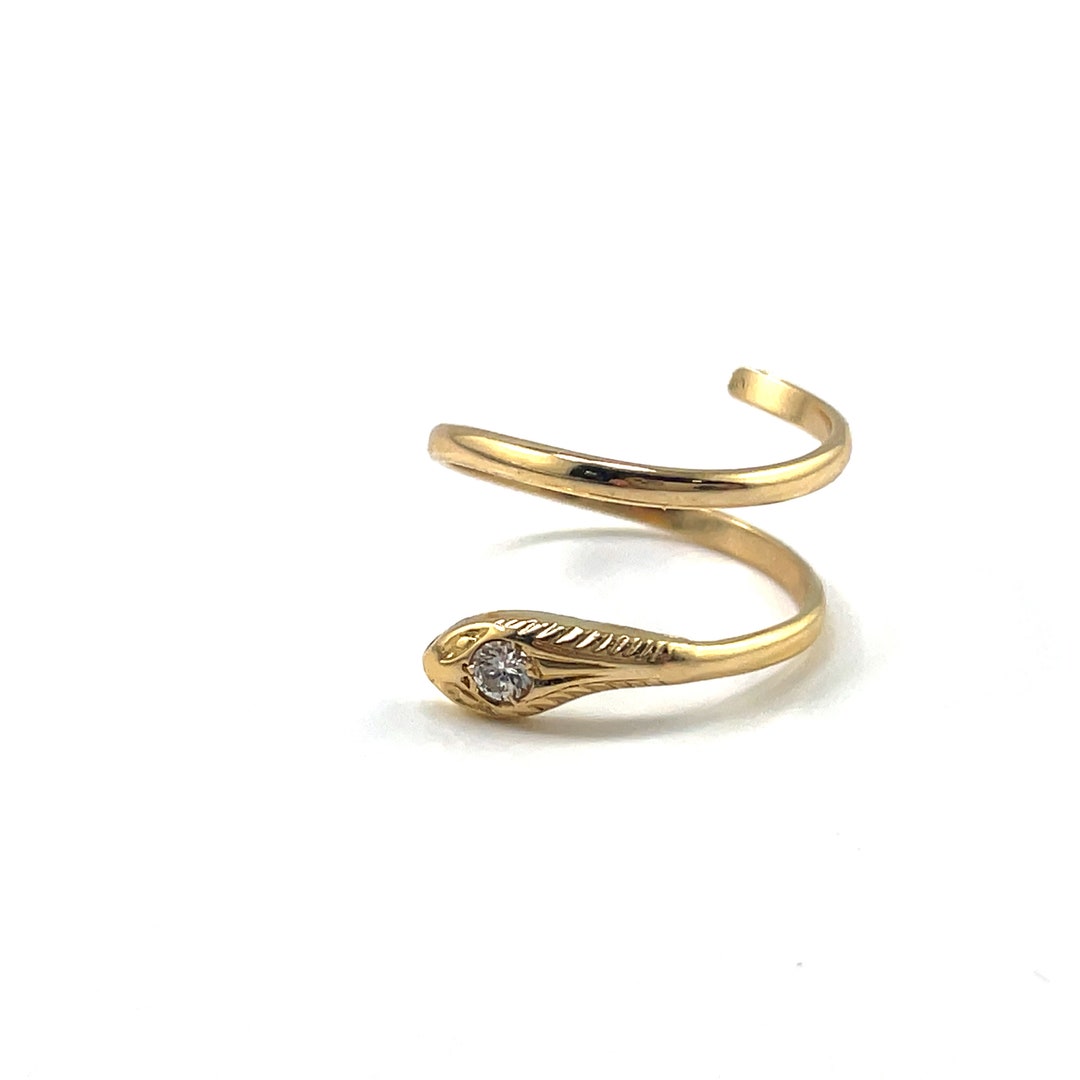 18K Gold Wrap Around Snake Ring, Yellow Gold With Cubic Zirconia Stone ...